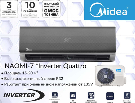 Кондиционер Midea Naomi-07 (7,000Btu) Inverter | Low voltage 105-265V