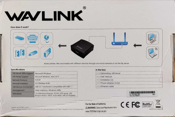 Сетевой usb принт-сервер wavlink