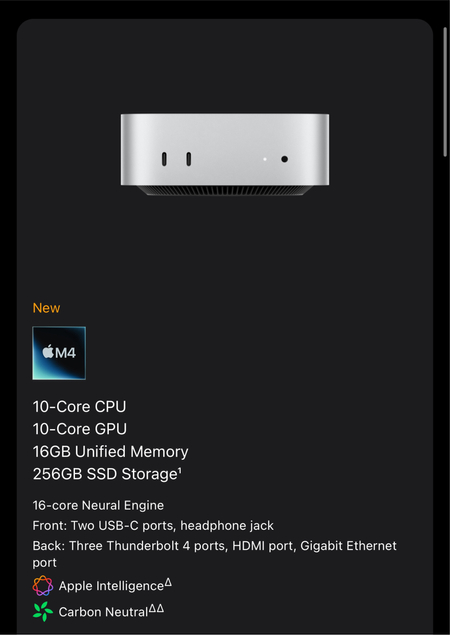 Mac mini M4 16/256GB