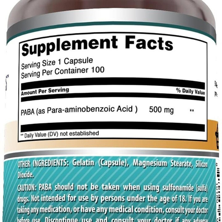 Добавка PABA Amazing Formulas | 500 мг на порцию | 100 капсул | Без ГМ