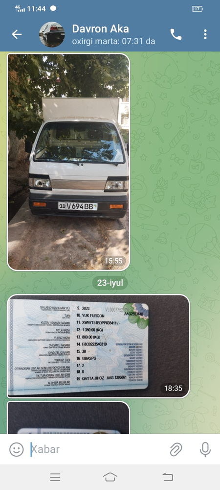 Labo  furgon 2023 yil ishlab chiqarilgan rangi oq xolati alo23 000 km