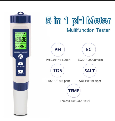 5 в 1 Ph/TDS/EC/соленость/температура