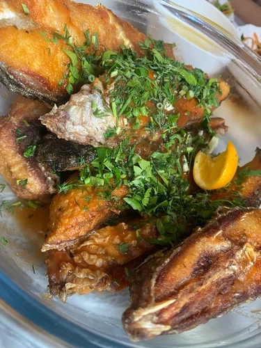 Sazan baliq , qovurilgan baliq , tirik baliq