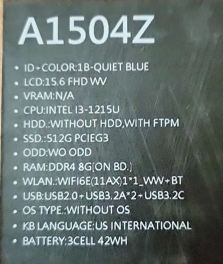 Asus.Core i3 1215/8gb ddr4/512gb ssd/15.6