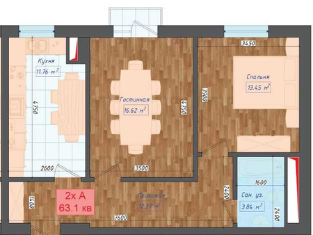 Новостройка 2 комнатная квартира, 1 этаж, рассрочка, ипотека 163207