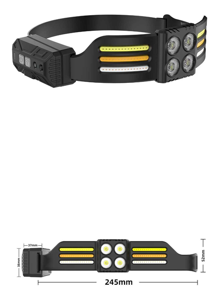 Гибкий налобный фонарь перезаряжаемый 1200mAh 800 Lumia Led IPX5 +COB
