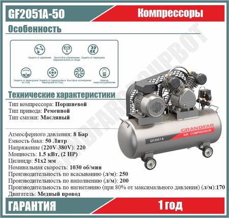  воздушныи Компрессор 50л 1.5кВт 8Атм 250л/мин