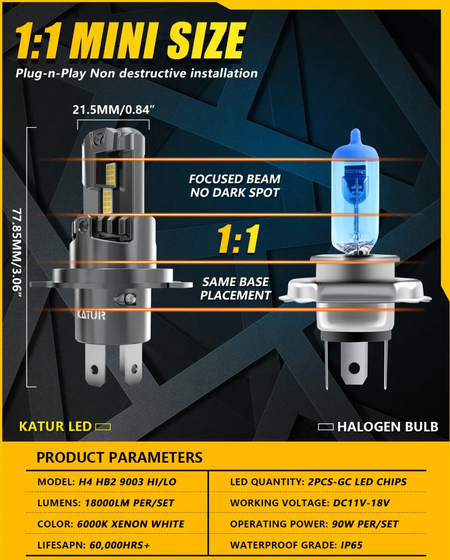 Led H4 6000k для matiz spark cobalt nexia 3 Orlando gentra