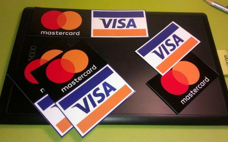 Наклейки VISA, MasterCard, Maestro, Cirrus. Двусторонние. Made in USA