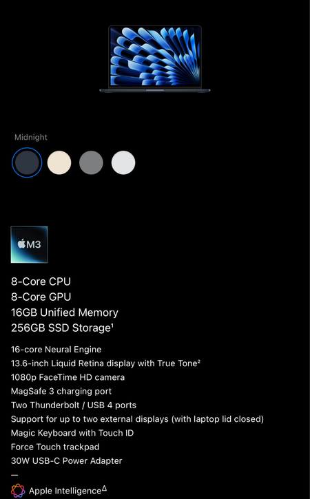 Macbook Air M3 16/256GB