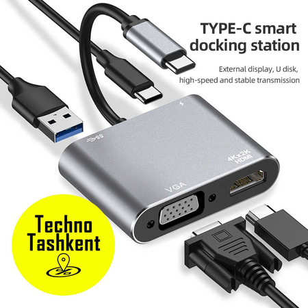 Хаб Type C 4in1 - HDMI/USB/VGA/Type C (Dostavka Bor) (Garantiya)