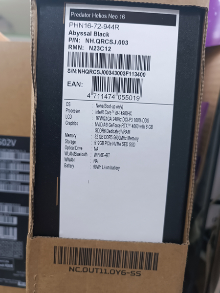 ACER PREDATOR i9-14900HX DDR5 32GB SSD 512GB RTX 4060 8GB 16inch 240hz