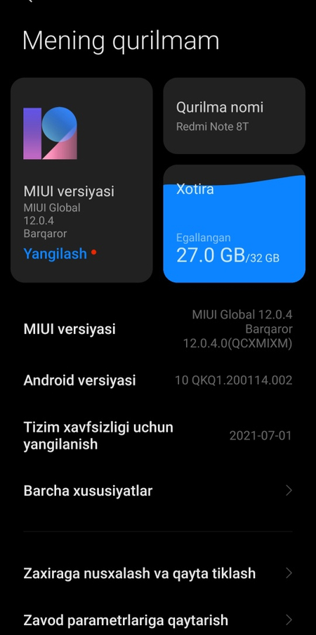 Redmi not 8T 32.