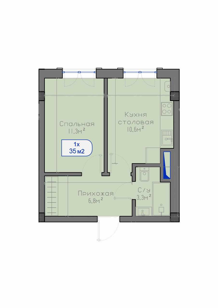 1 комнатная, состояние коробка, идеально под инвестицию Royal House