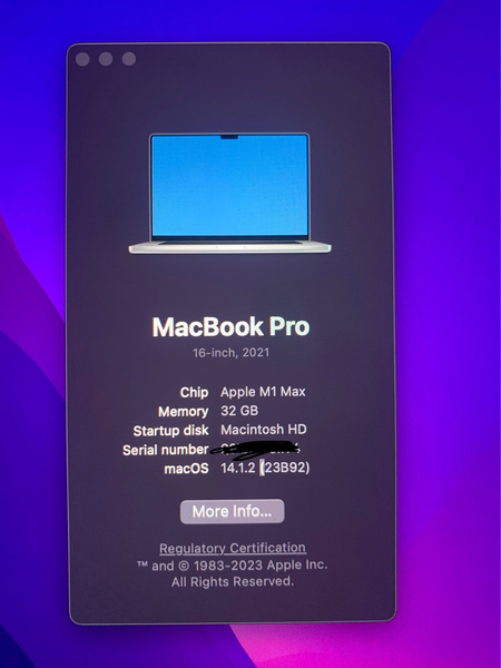 Macbook pro M1 Max 32/1 TB ekran 16 inch