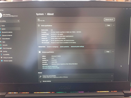 Ноутбук MSI GF63 Thin 11SC i5-11400H 16/256 GB SSD GTX1650 4G