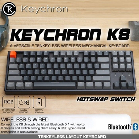 Hot-Swap/RGB Keychron K8 V2 Оптическая Клавиатура (Red,Brown)