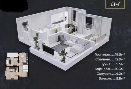 ЖК BAKU RESIDENCE Баку коча Северный вокзал Коробка 2-комнатная 60 м2