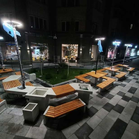Скамейка, урна, ландшафт дизайн, гул тувак, остановка, латок