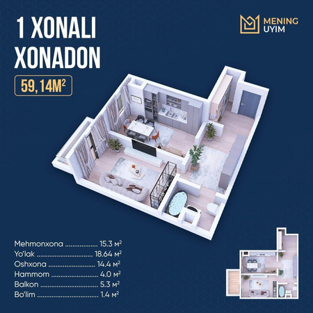 Mening uyim choshtepa turar joy majmuasida 49 kv xonadon sotib oling