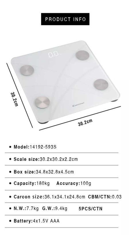 Constant-593S Весы измерения жира тела Смарт-приложение 180 кг 396LB