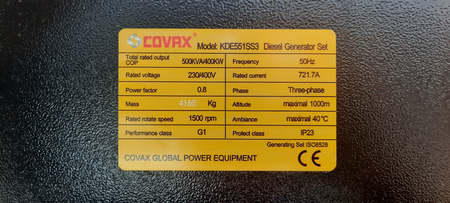 Генератор 500 кВа 400 кВт COVAX & AZBNAVIGATOR