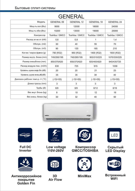 Кондиционер / Kаndisioner / Инвектор / Inverter / Welkin / GENERAL SLV