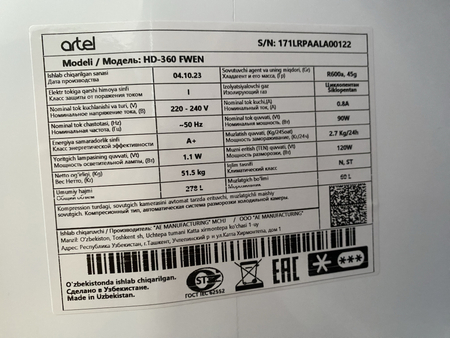 Artel muzlatgich, Model: HD-360 FWEN