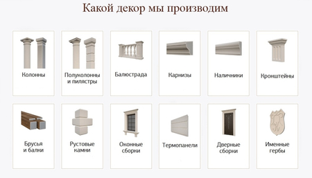 Фасад декор-пенопластдан тайёрланган архитектура элементлари
