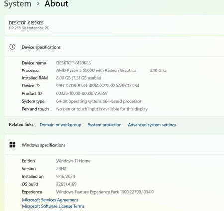 Laptop HP 250 G8\\nProcessor: AMD Ryzen 5 5500U with Radeon Graphic 2.10