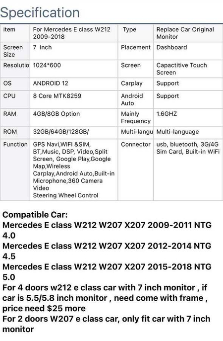 Android магнитола для Mercedes W 212
