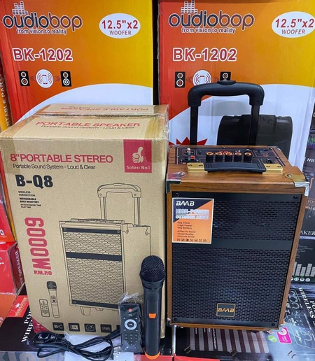 BAAB Q8  модел 60W колонка чемодон с микрафон BT USB FM АUX можна Дост