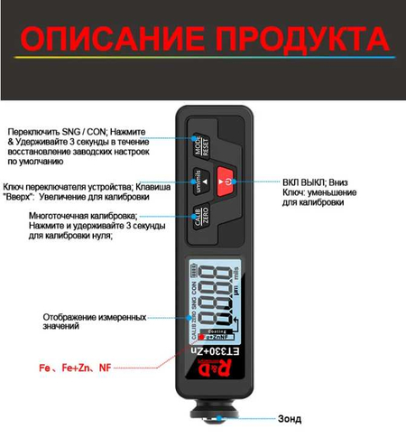 Автомоб.измеритель толщины краски-новый - профес-й - датчик оцинковки