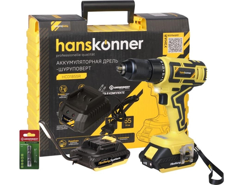 Аккумуляторный шуруповерт Hanskonner HCD1855R 1Battery System