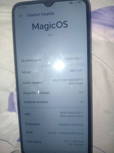 Honor x6a yangi 2oy ishlatdim yangi karopka dakment ayb yoq