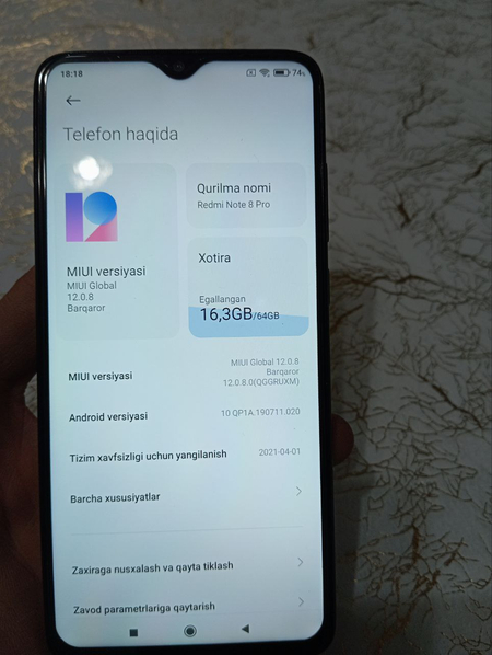 Redmi Not 8 Pro  sastayana idial pamid 64Gb Aperatika 6 GB