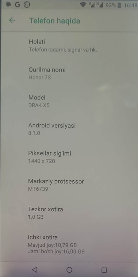 Xonor 7S karopka yoq faqat
