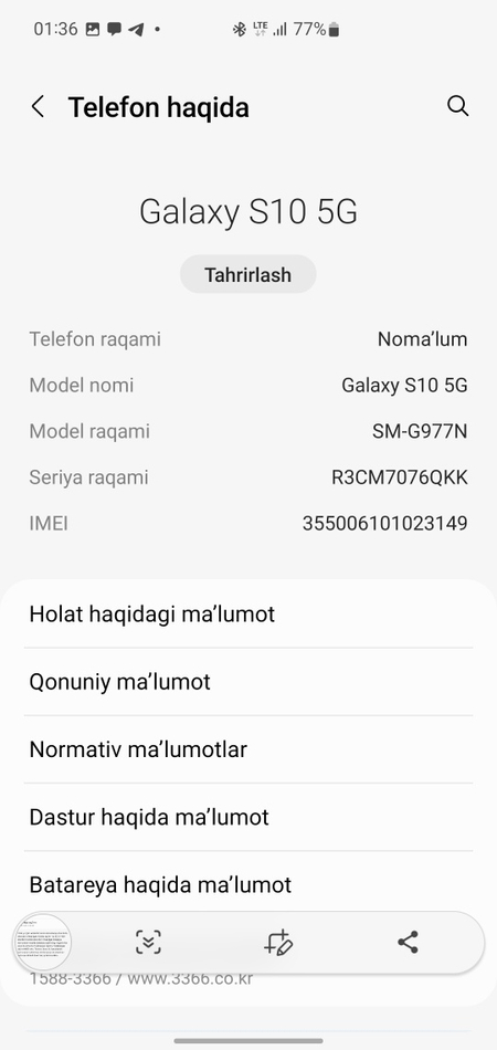 Samsung s10 5G xotirasi 512 batareya 4500 telefon moshni garantya bor